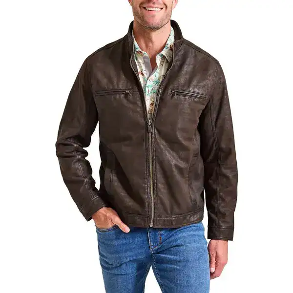 Tommy Bahama Highland Rocker Leather Jacket In Dark Brown - 50